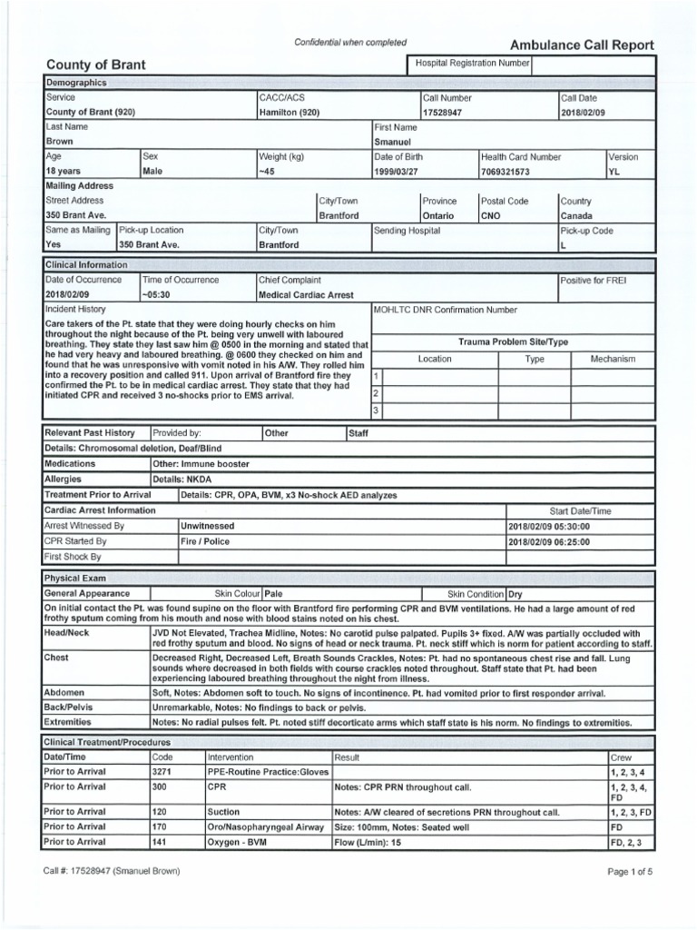 Samuel Brown Ambulance Call Report | PDF