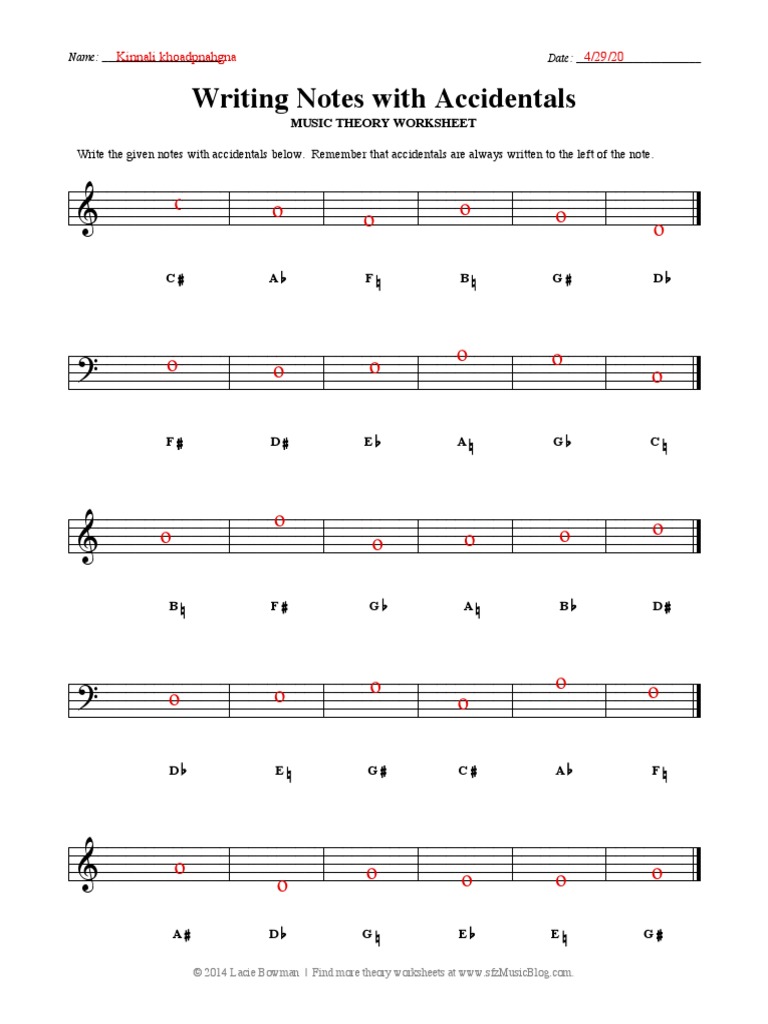 Music Theory Worksheet: Accidentals | PDF