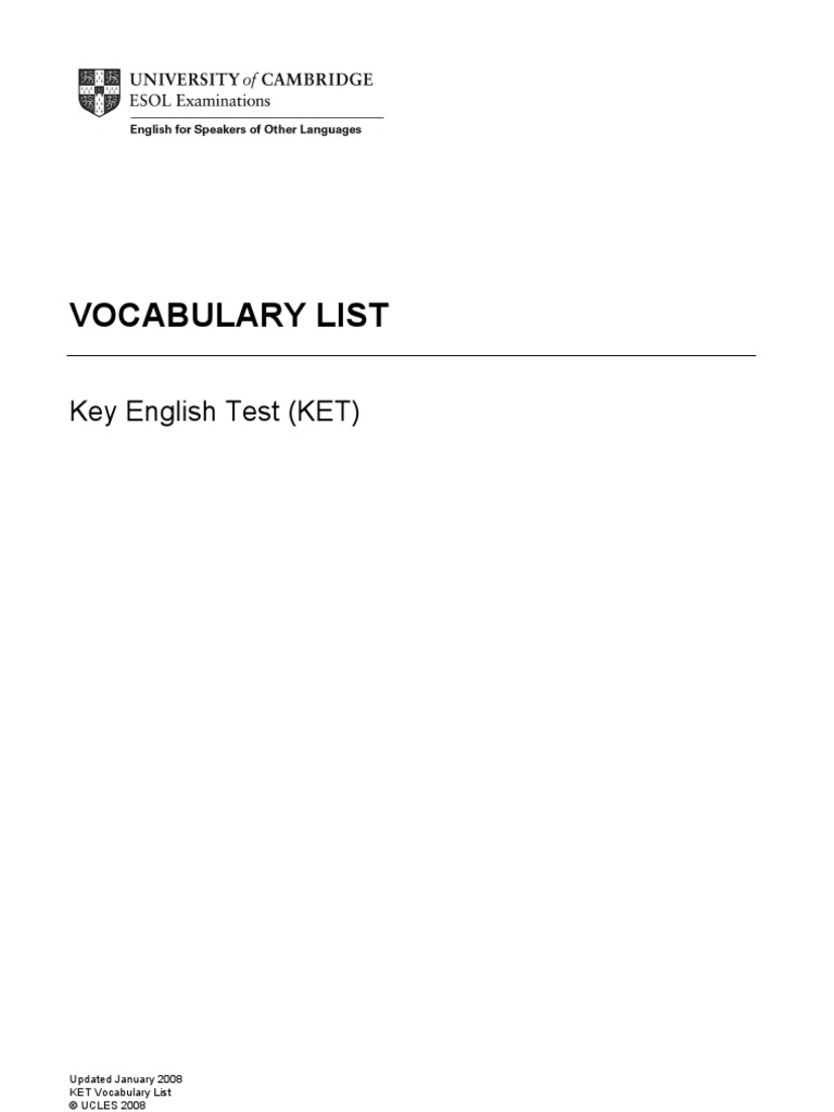 Vocabulary List: Key English Test (KET) | PDF | Language Arts & Discipline