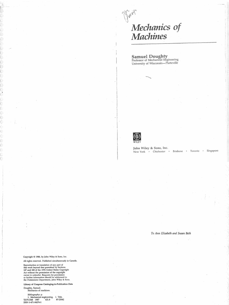 Mechanics of Machines Samuel Doughty | PDF