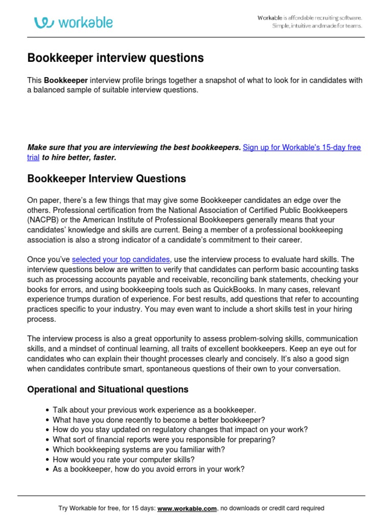 Bookkeeper Interview Questions | PDF | Bookkeeping | Interview