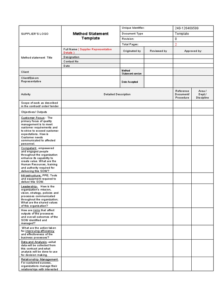 Method Statement Template: Supplier'S Logo | PDF | Business Process ...
