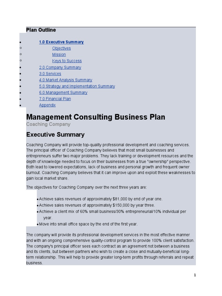 Management Consulting Business Plan: Executive Summary | PDF | Expense ...