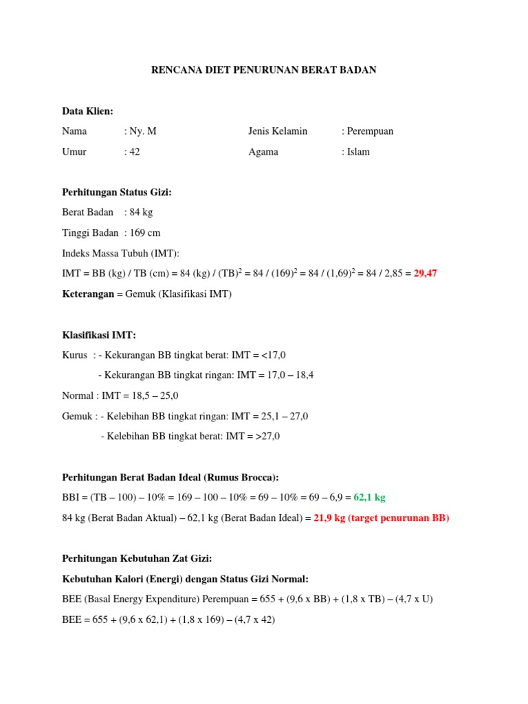 Rencana Diet Penurunan Berat Badan | PDF | Memasak, Makanan, & Anggur ...