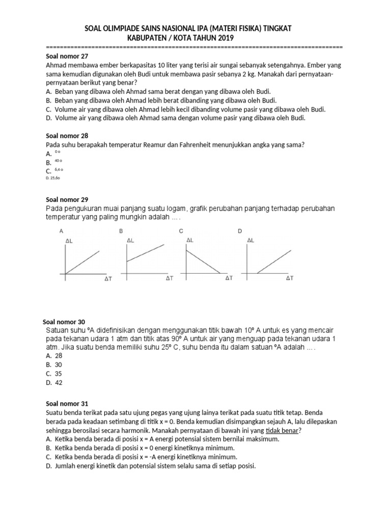 Soal OSN IPA SMP 2019 Tingkat Kabupaten Bagian Fisika | PDF