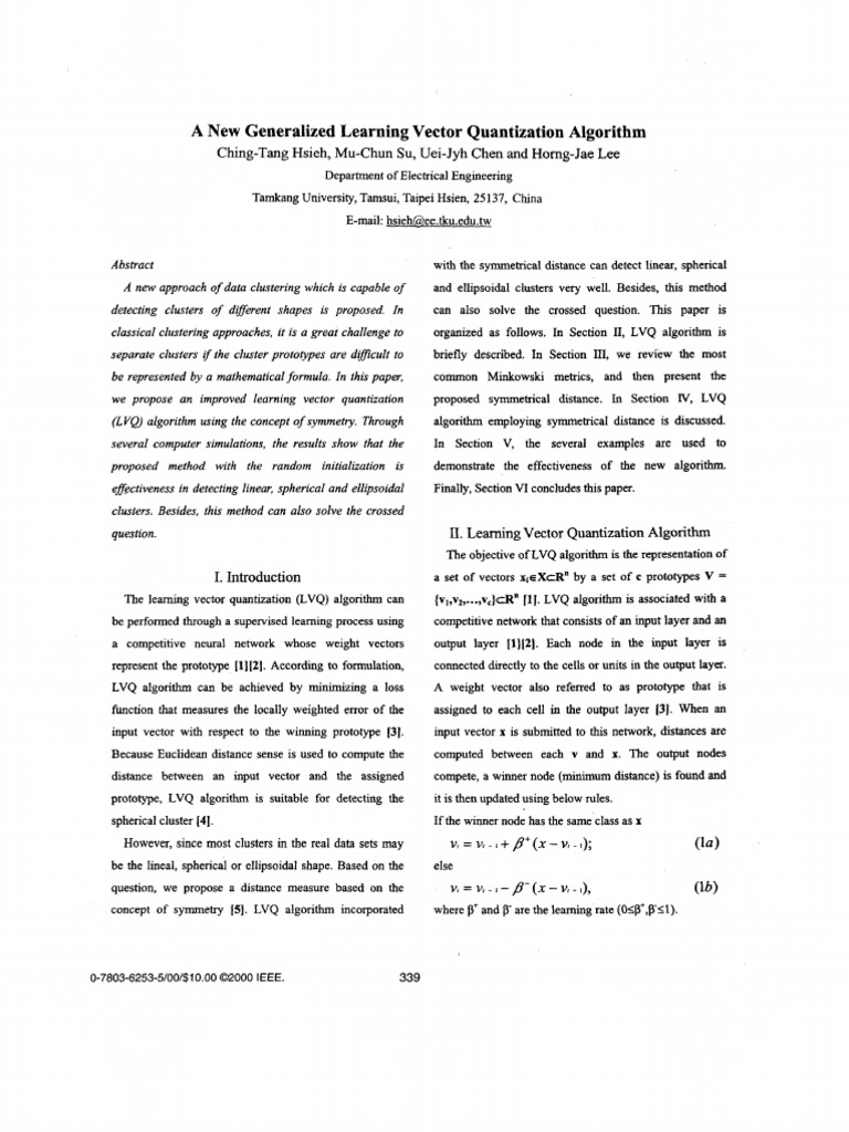 A New Generalized Learning Vector Quantization Algorithm Pdf