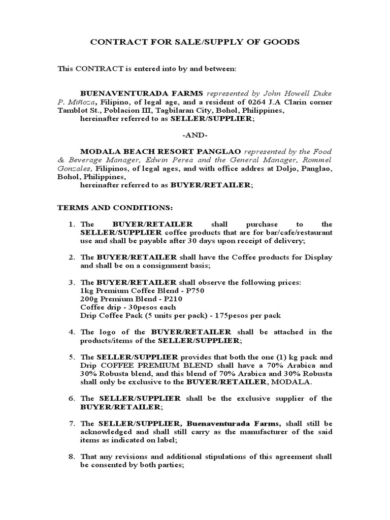 Sample Agreement | PDF | Coffee | Business