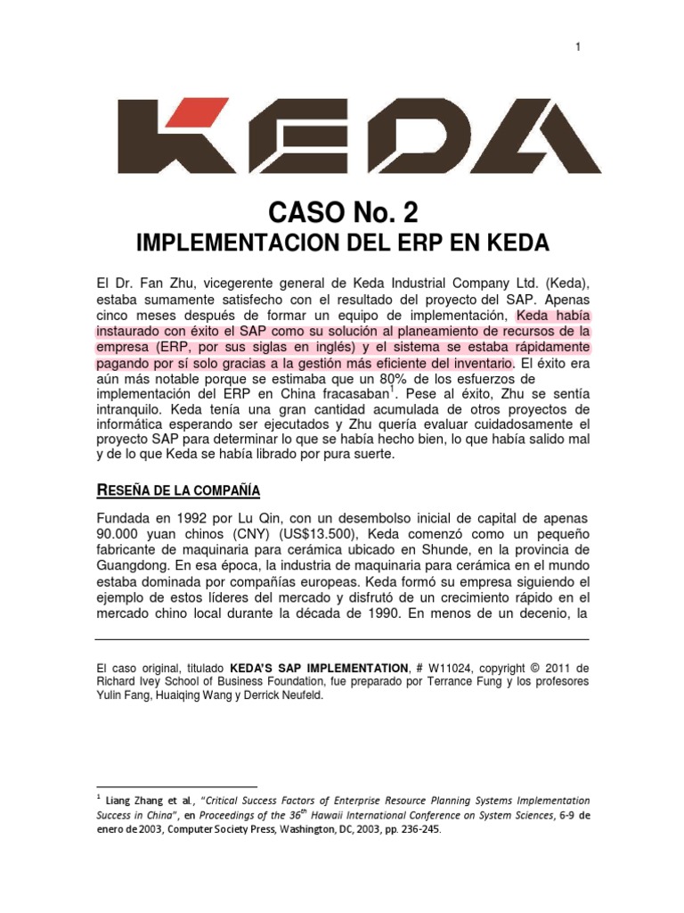 Caso 2 Texto Erp Keda Del 04.02.2021 | PDF | Planificación de recursos empresariales | Business