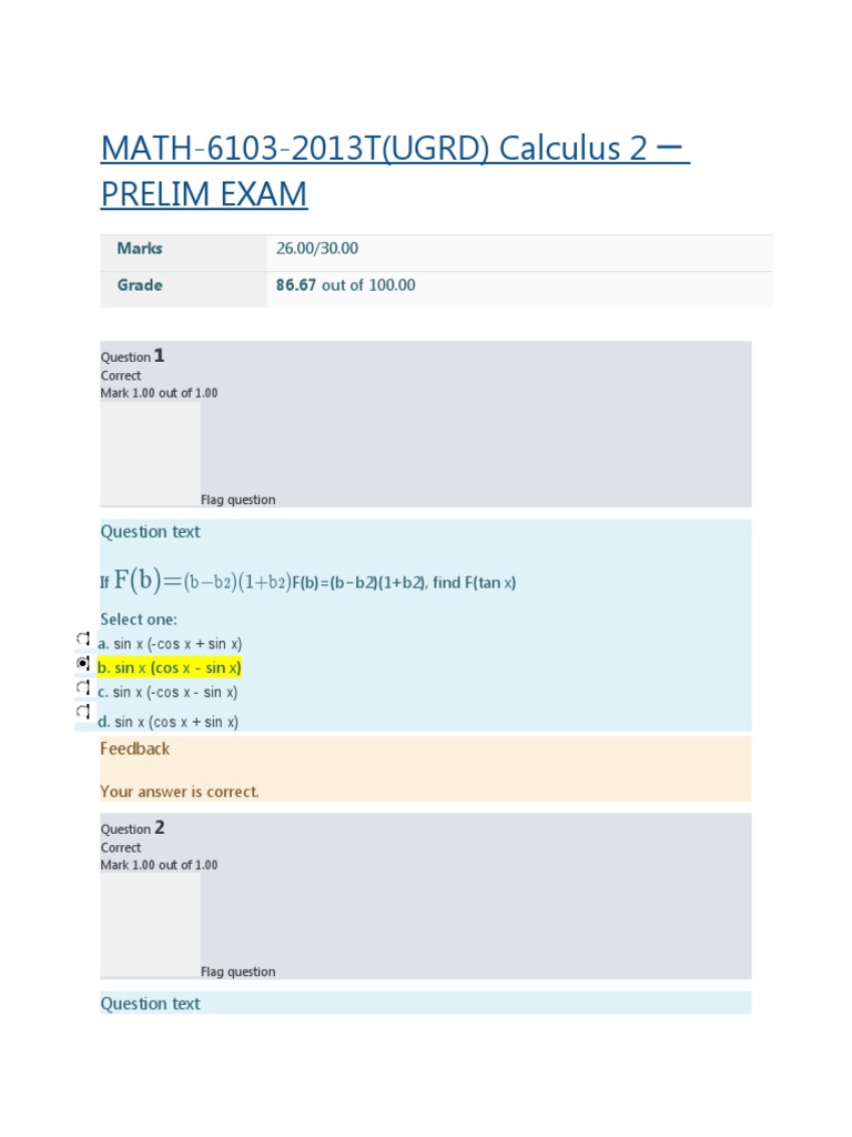 Calc2 PrelimExam | PDF