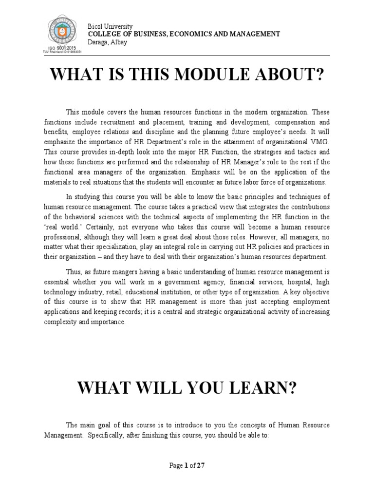 HRM Core Course 5 - Module 1 | PDF | Human Resource Management | Human Resources