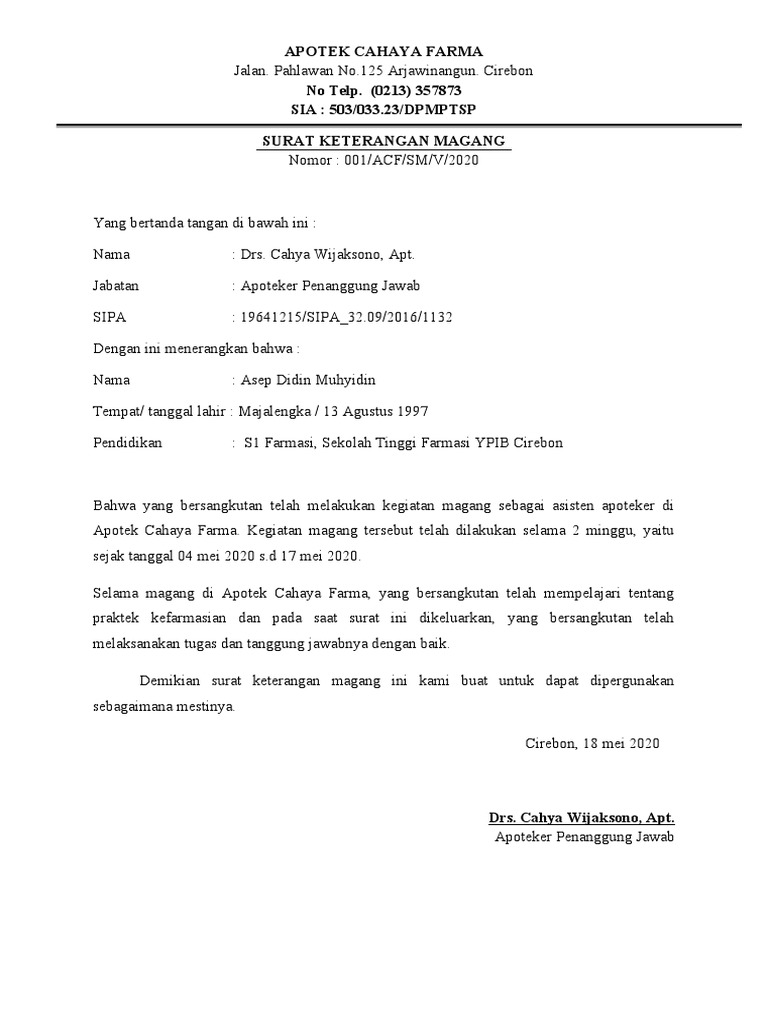 Surat Keterangan Magang | PDF