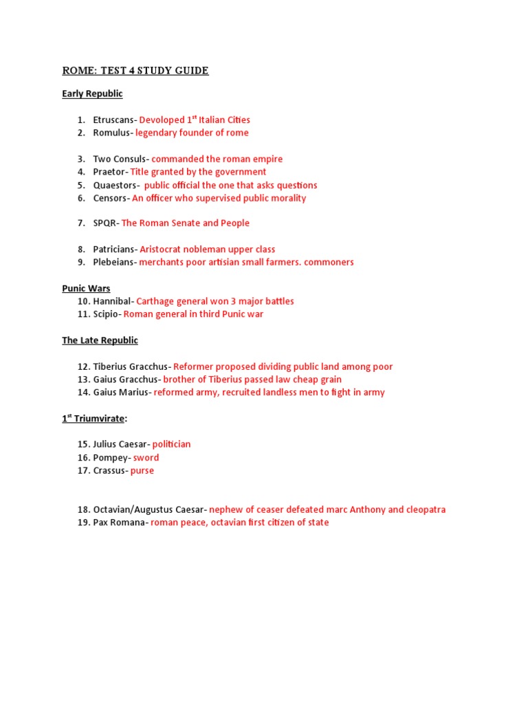 Roman History Study Guide | PDF | Ancient Rome | Roman Republic