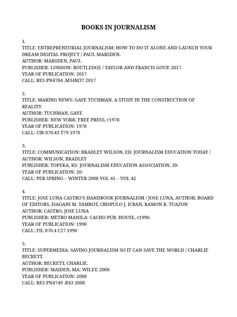 25 Books in Journalism | PDF | Journalism | Observation