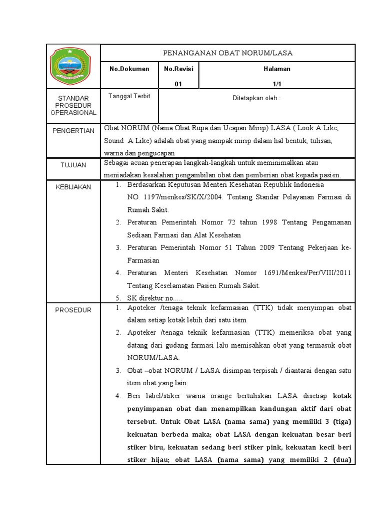 Sop Penanganan Obat Norum | PDF