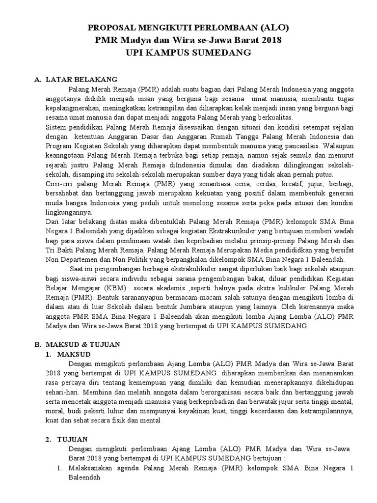 Proposal Lomba PMR Madya dan Wira 2018 | PDF | Karier & Perkembangan ...