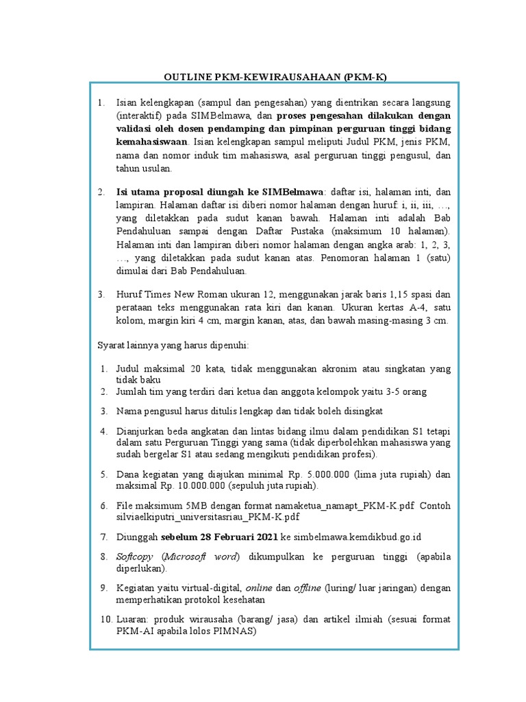 2021-Outline Lengkap PKM-K | PDF | Bisnis