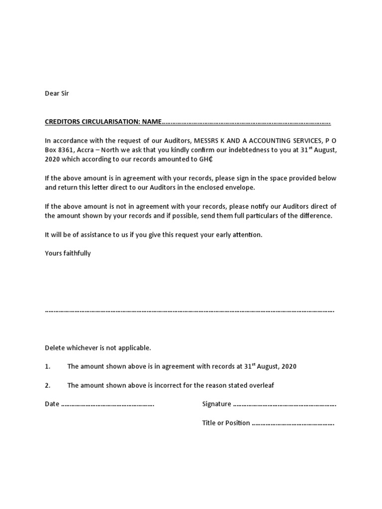 Creditors & Debtors Circularisation | PDF