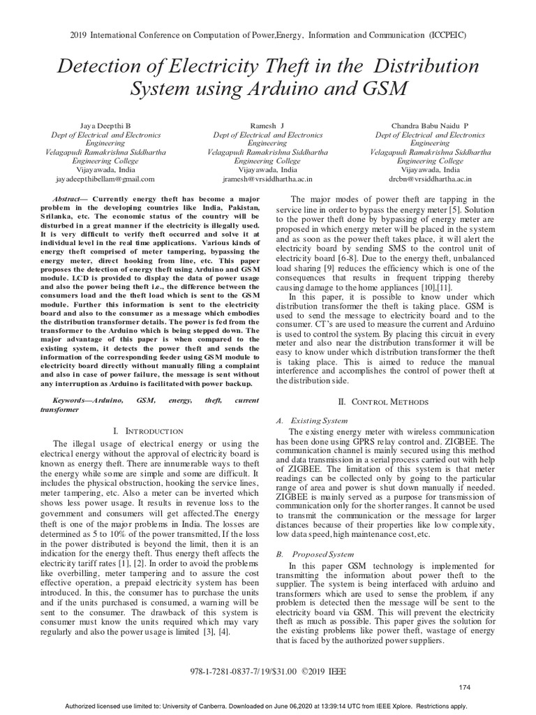 Detection of Electricity Theft in The Distribution System Using Arduino ...