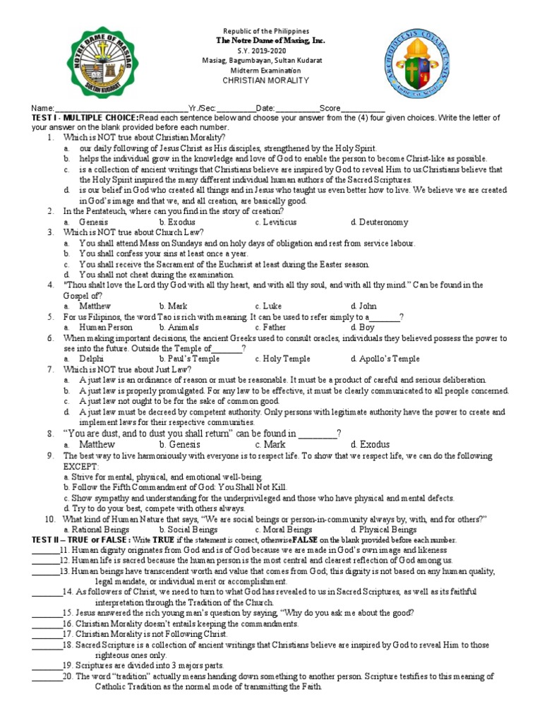 Christian Morality Prelim Exam Download Free Pdf Christian Ethics God