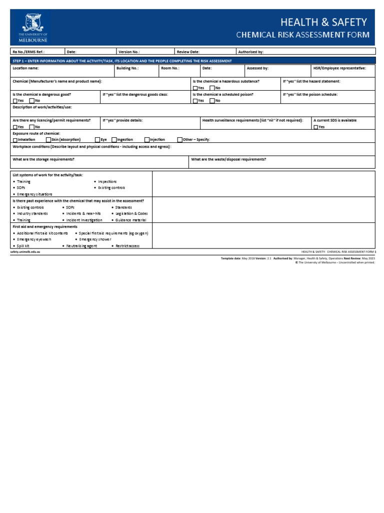 Health & Safety: Chemical Risk Assessment Form | PDF | Risk | Risk ...