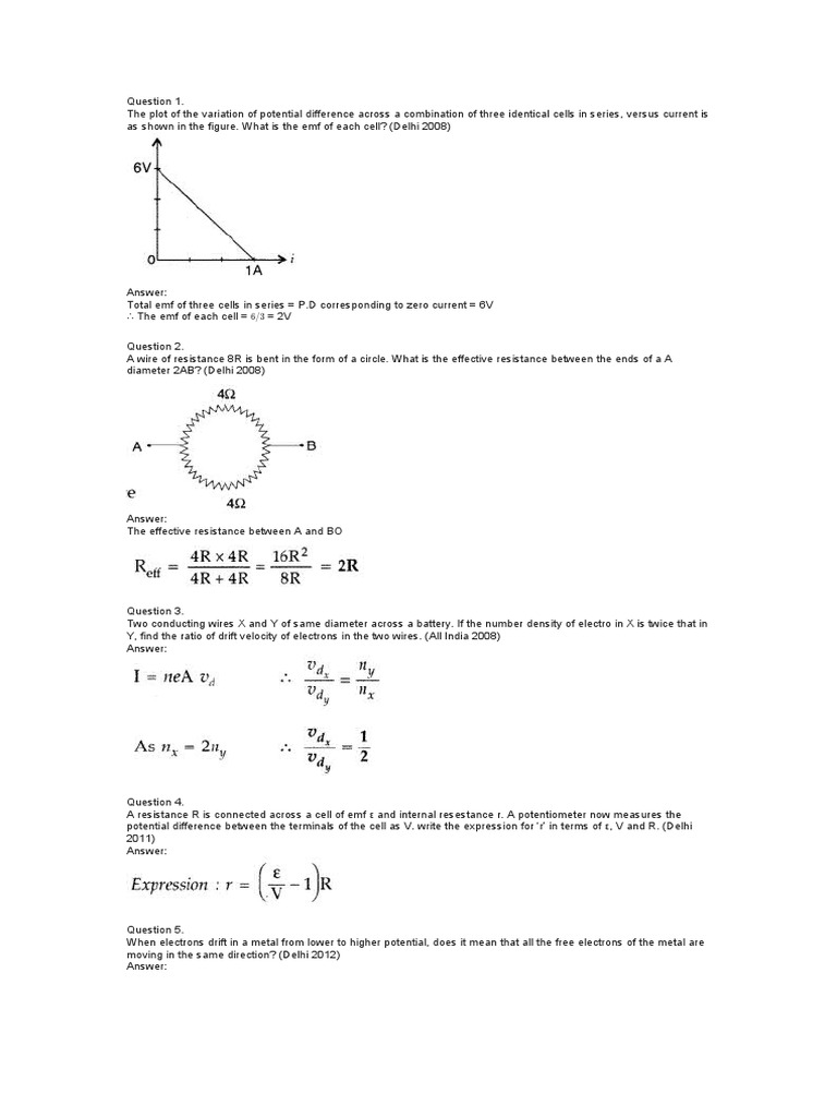 Current Electricity Imp Ques | PDF | Electrical Resistivity And Conductivity | Voltage