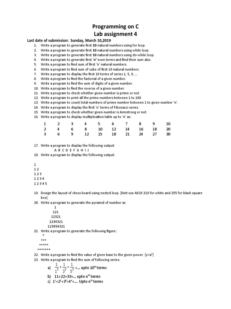 Programming On C Lab Assignment 4: Last Date of Submission: Sunday ...