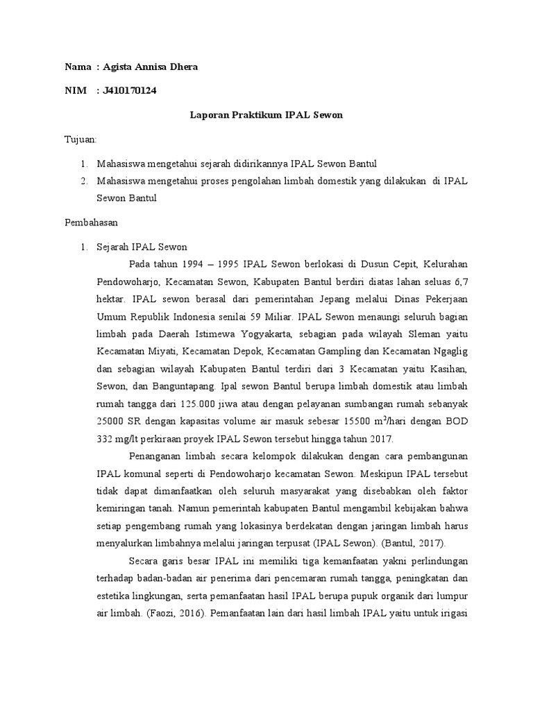 Laporan Praktikum IPAL Sewon | PDF