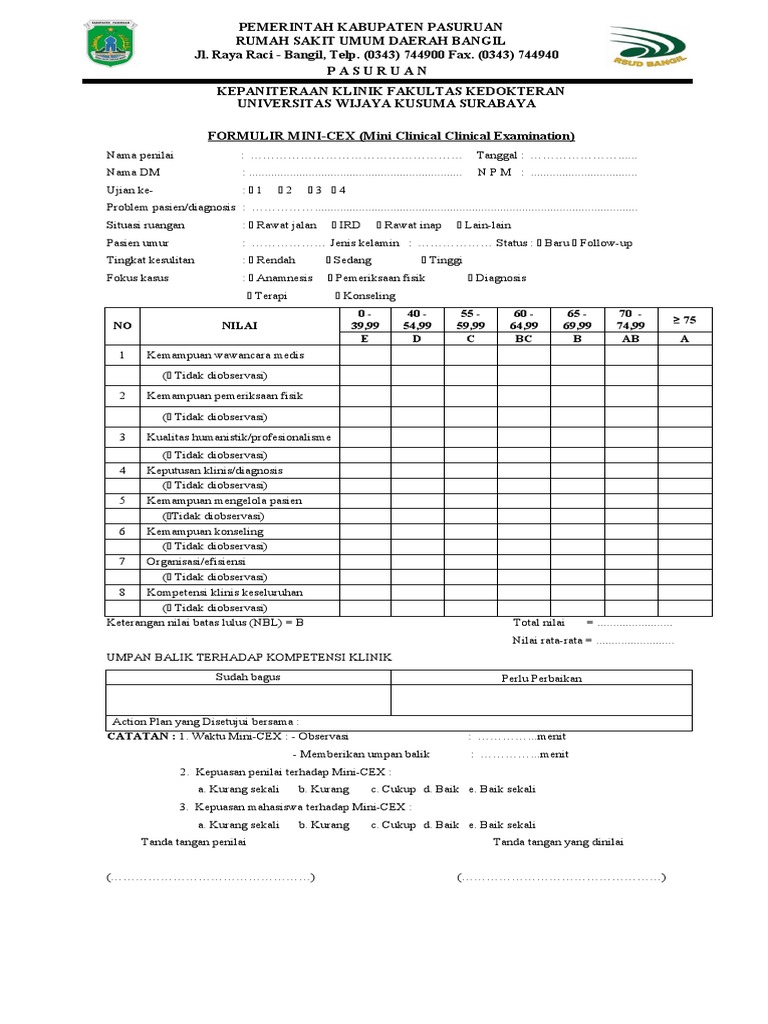 Formulir Mini-CEX FK UWKS | PDF