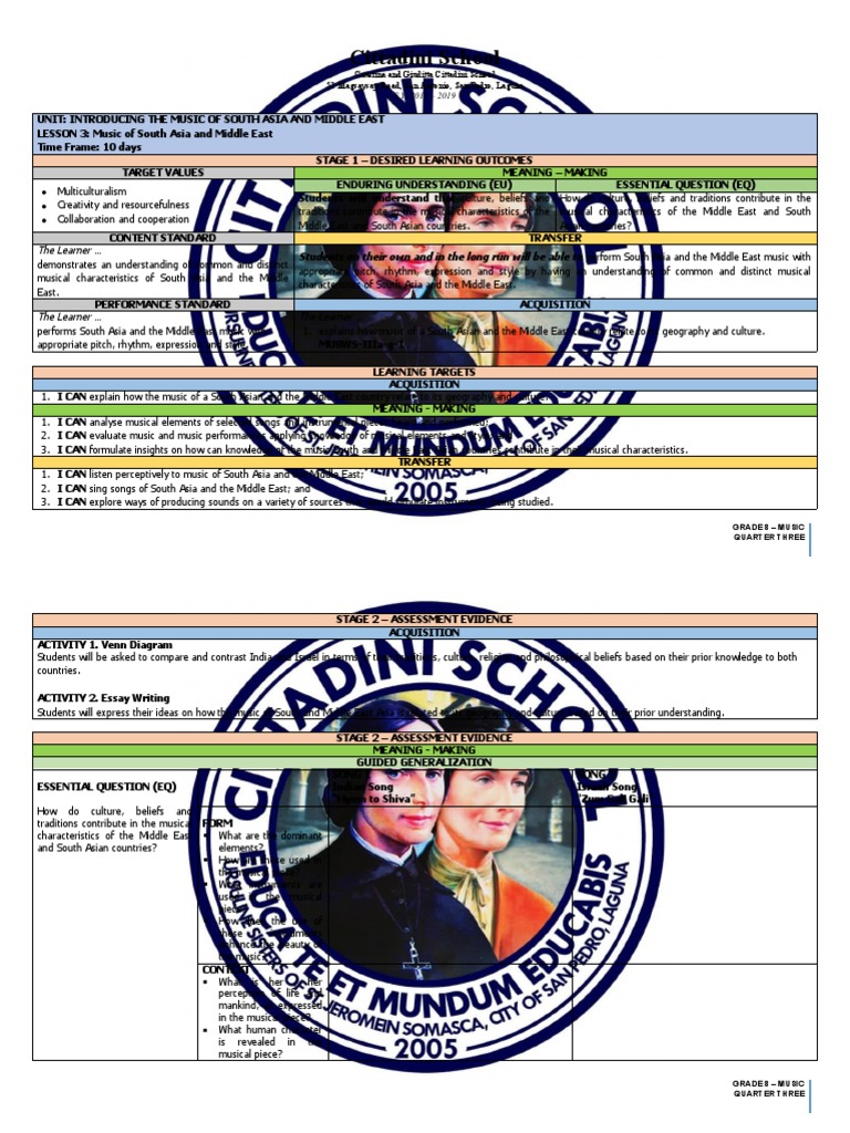 Quarter 3 Music-Of-South-And-Middle-East-Asia | PDF | Songs | Idea