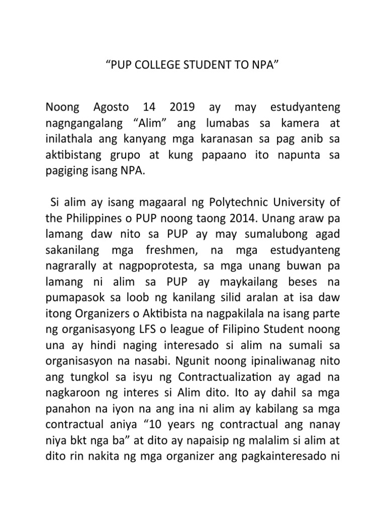Pup College Student To Npa | PDF