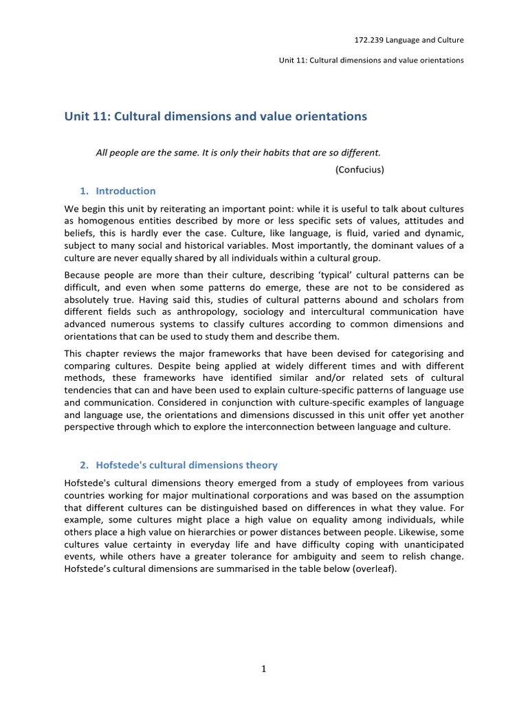 Unit 11. Cultural Dimensions and Value Orientations 2016 | PDF | Family ...