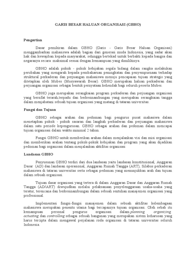 Garis Besar Haluan Organisasi (Gbho) | PDF
