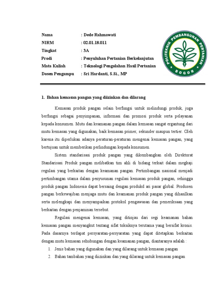 (Dede Rahmawati 3A) Teknologi Pengolahan Hasil Pertanian Tentang ...