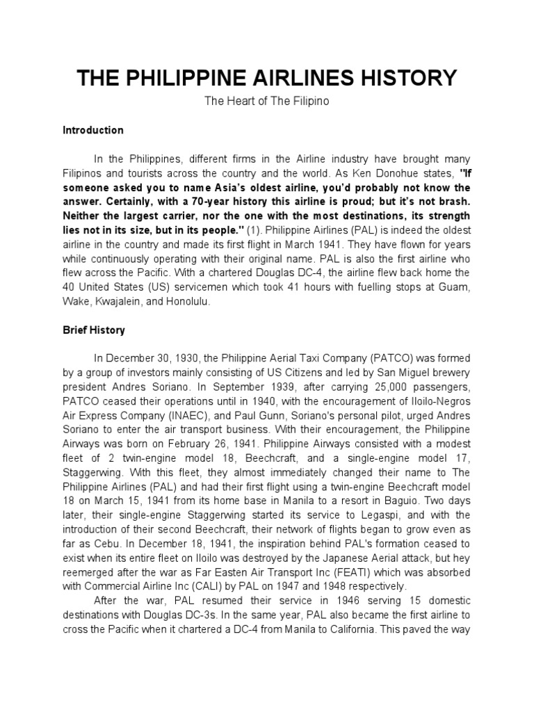 The Philippine Airlines History: The Heart of The Filipino | PDF ...