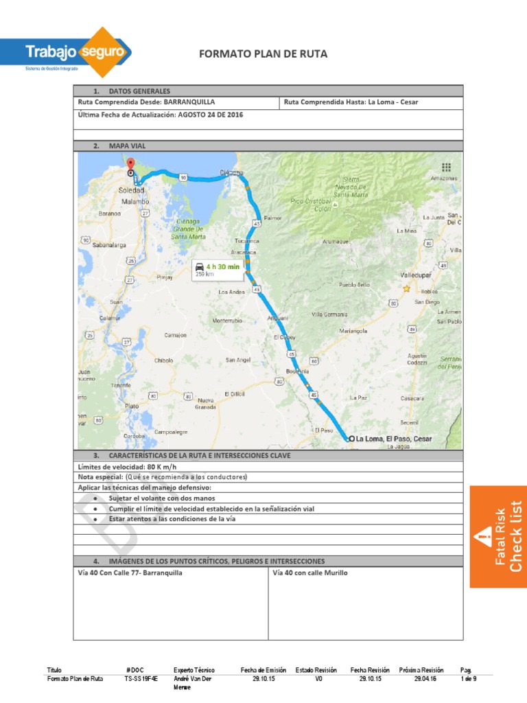 ANEXO 19 - Formato Plan de Ruta | PDF | Intersección (carretera ...