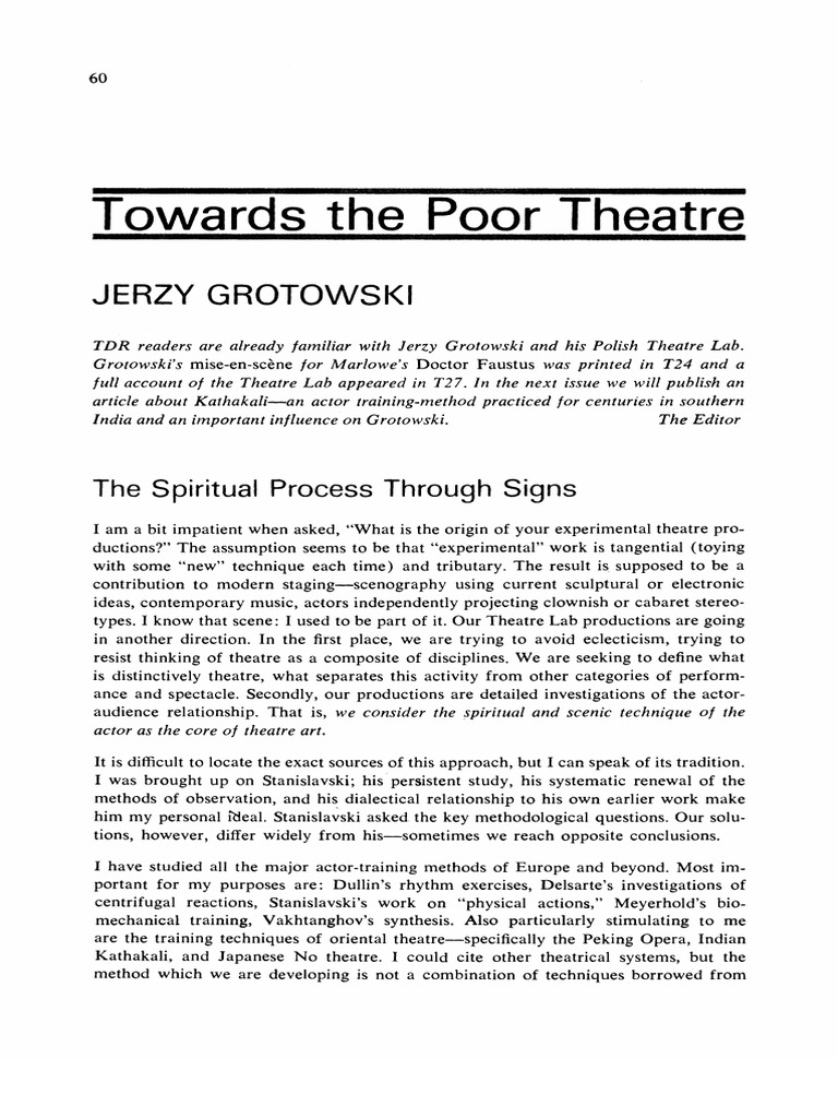 Jerzy Grotowski - Towards The Poor Theatre | PDF | Theatre | Science