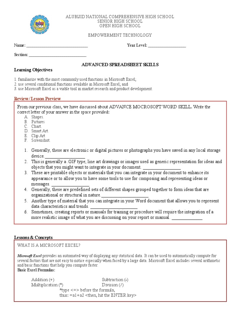 Empowerment Lesson 4 | PDF | Summation | Microsoft Excel