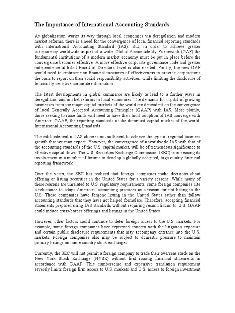 The Importance of International Accounting Standards | PDF ...