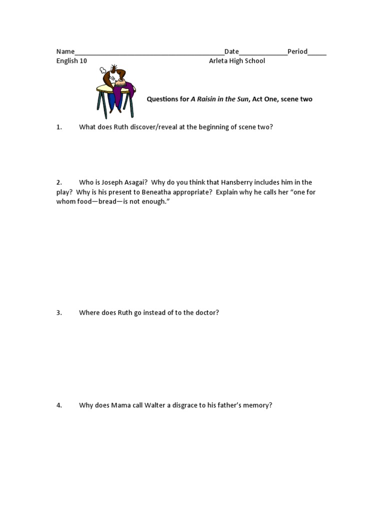 A Raisin in the Sun Act 1 Scene 2 Questions | PDF