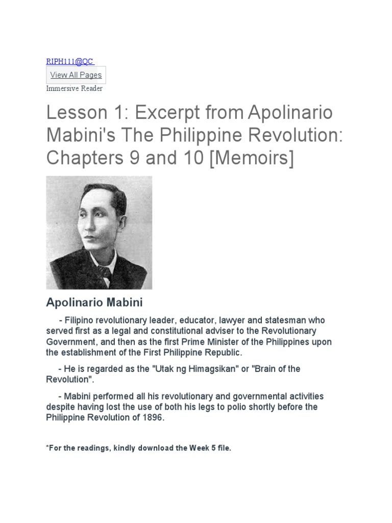 Mabini's Role in the Philippine Revolution | PDF