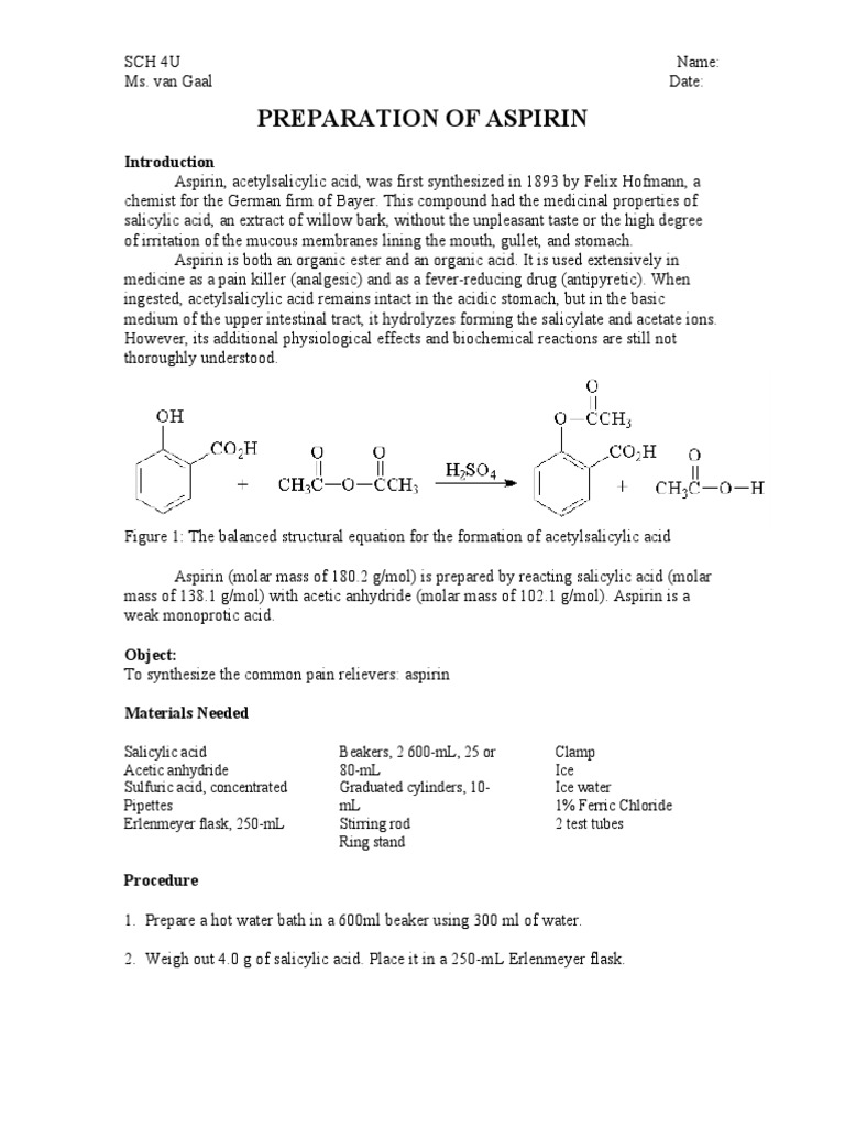 Preparation of Aspirin | PDF | Aspirin | Filtration