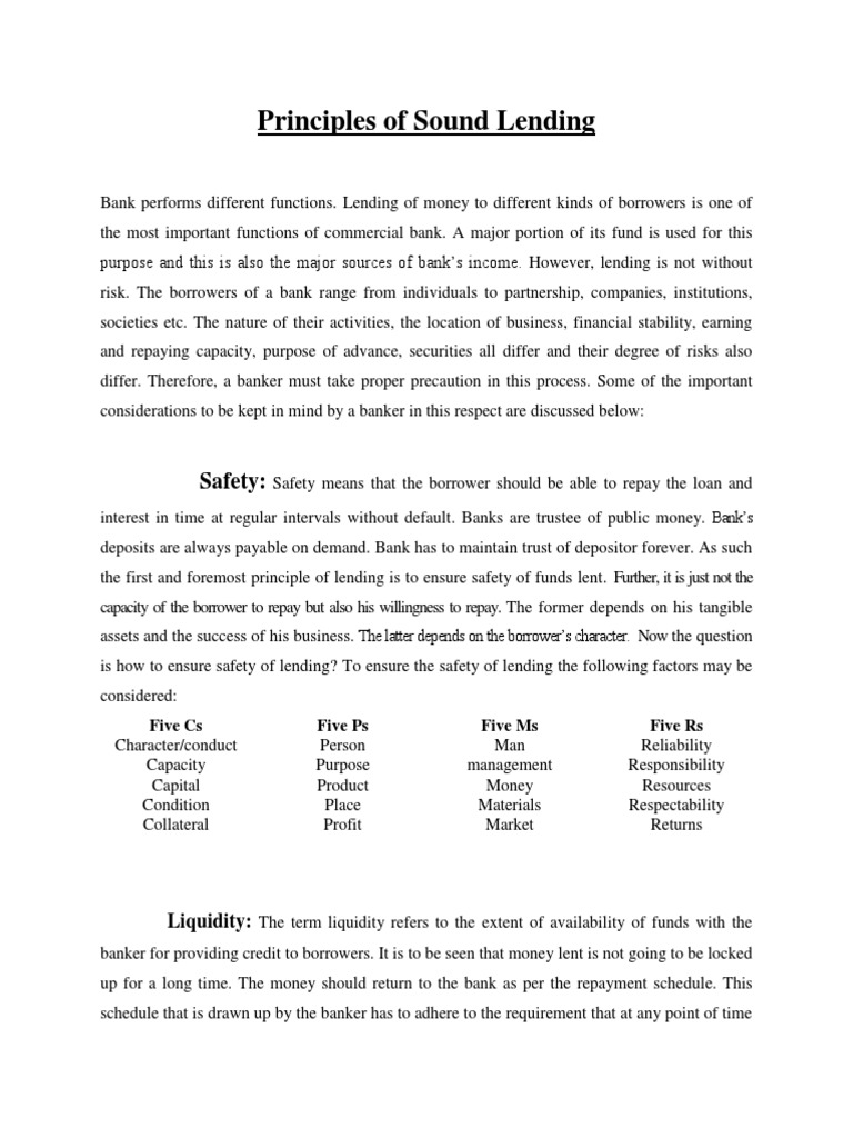 Principles of Sound Lending: Safety | PDF | Banks | Loans