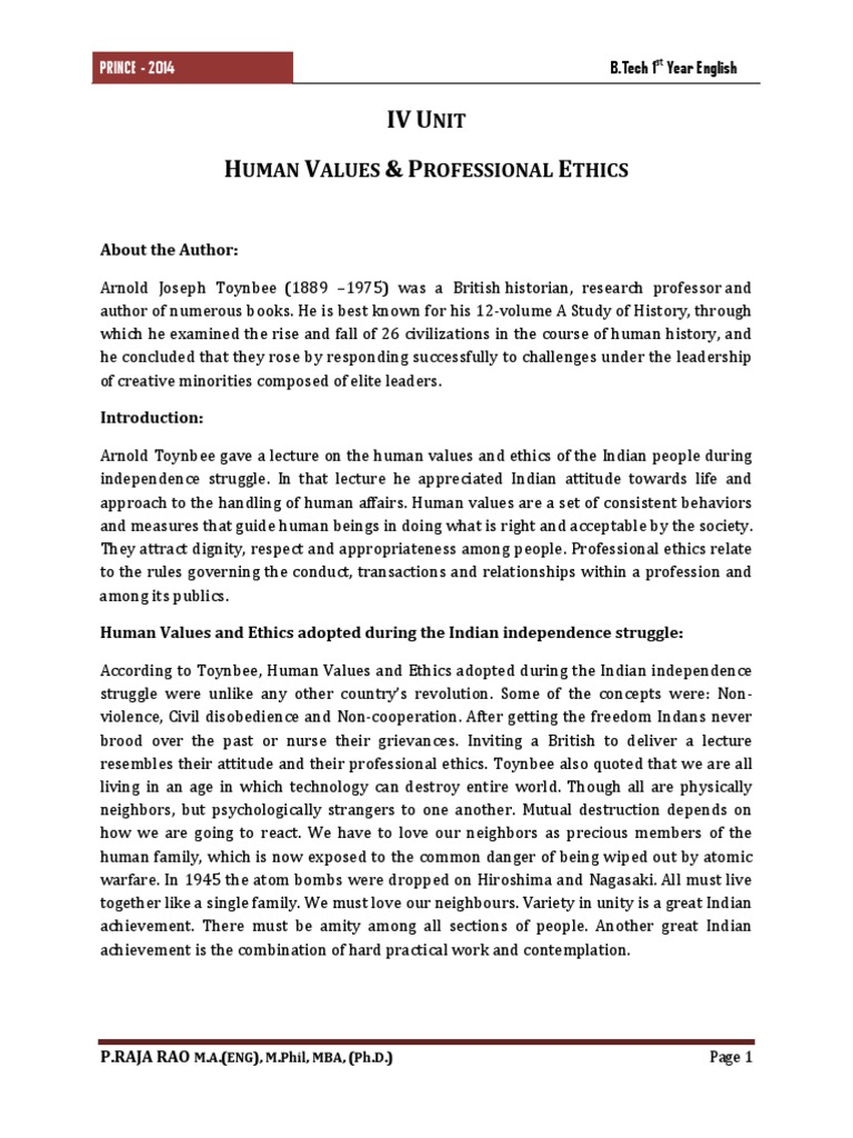 Human Values and Professional Ethics B T | PDF