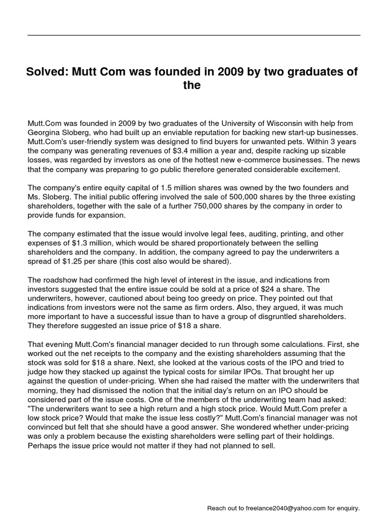 Mutt Com Was Founded in 2009 by Two Graduates of The | PDF | Initial ...