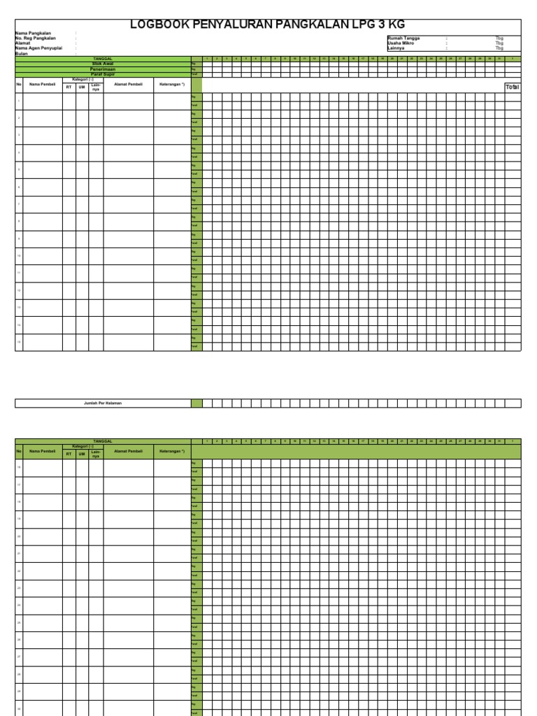 Format Log Book Pangkalan LPG 3 KG 1 | PDF