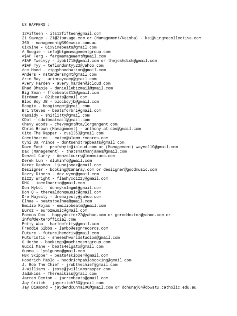 Rapper Contact Directory | PDF | American Music People | Musicians