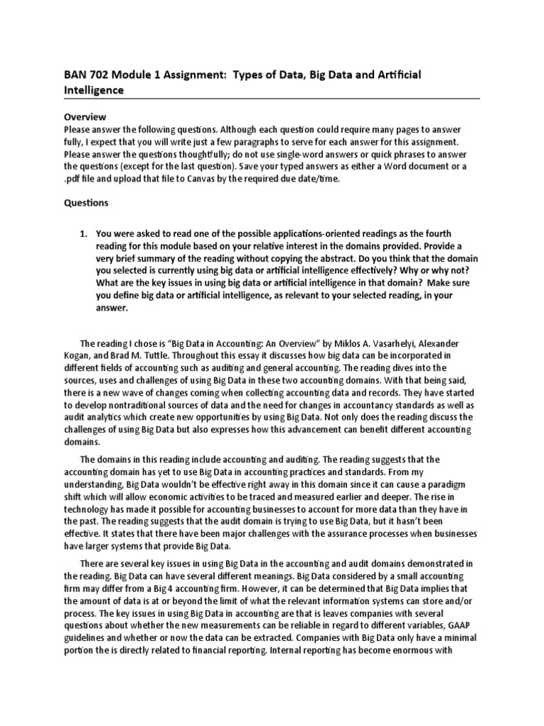 BAN 702 Module 1 Assignment: Types of Data, Big Data and Artificial Intelligence | PDF