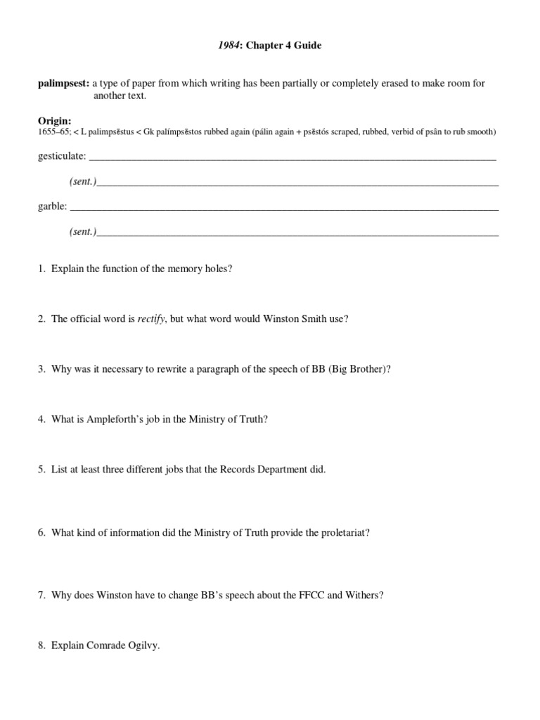 1984 Chapter 4 Study Guide | PDF | Foreign Language Studies | Art