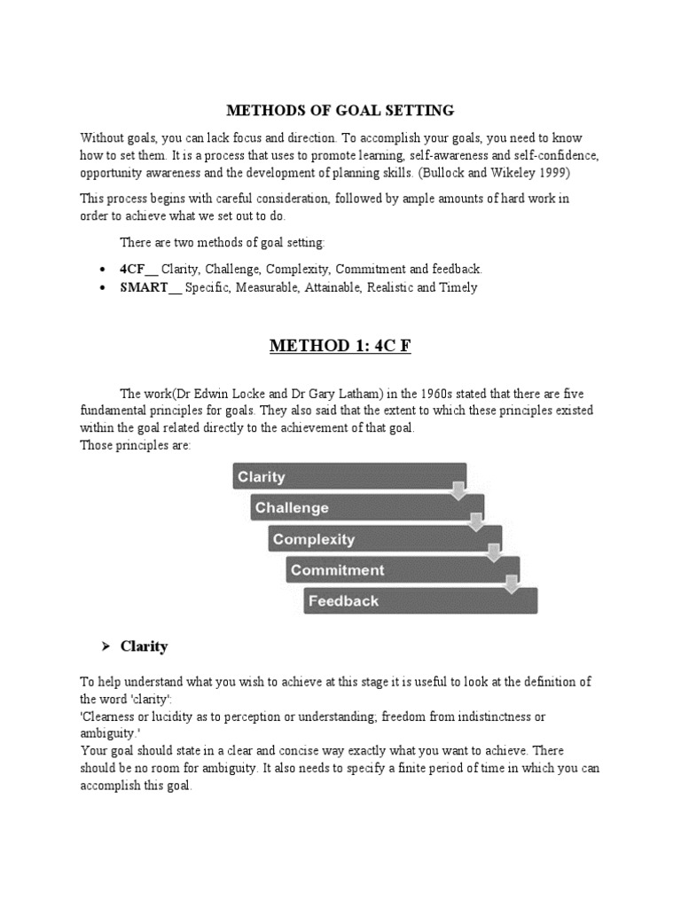 Methods of Goal Setting: Method 1: 4C F | Download Free PDF | Goal ...