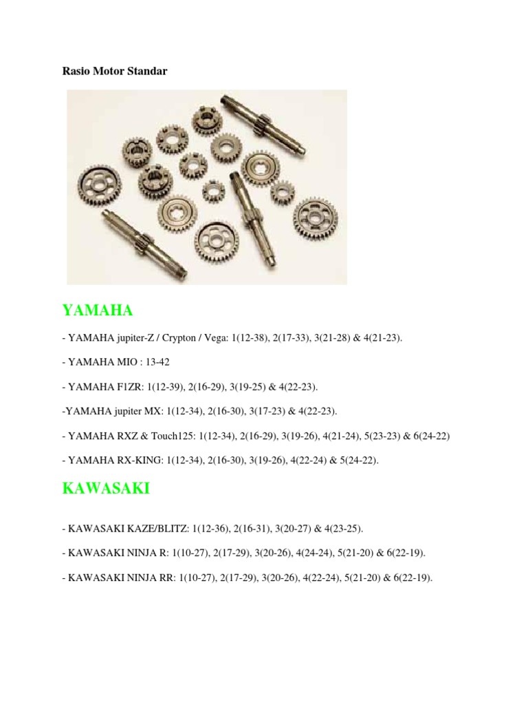 Rasio Motor Standar | PDF | Kendaraan Bermotor | Produsen Kendaraan ...
